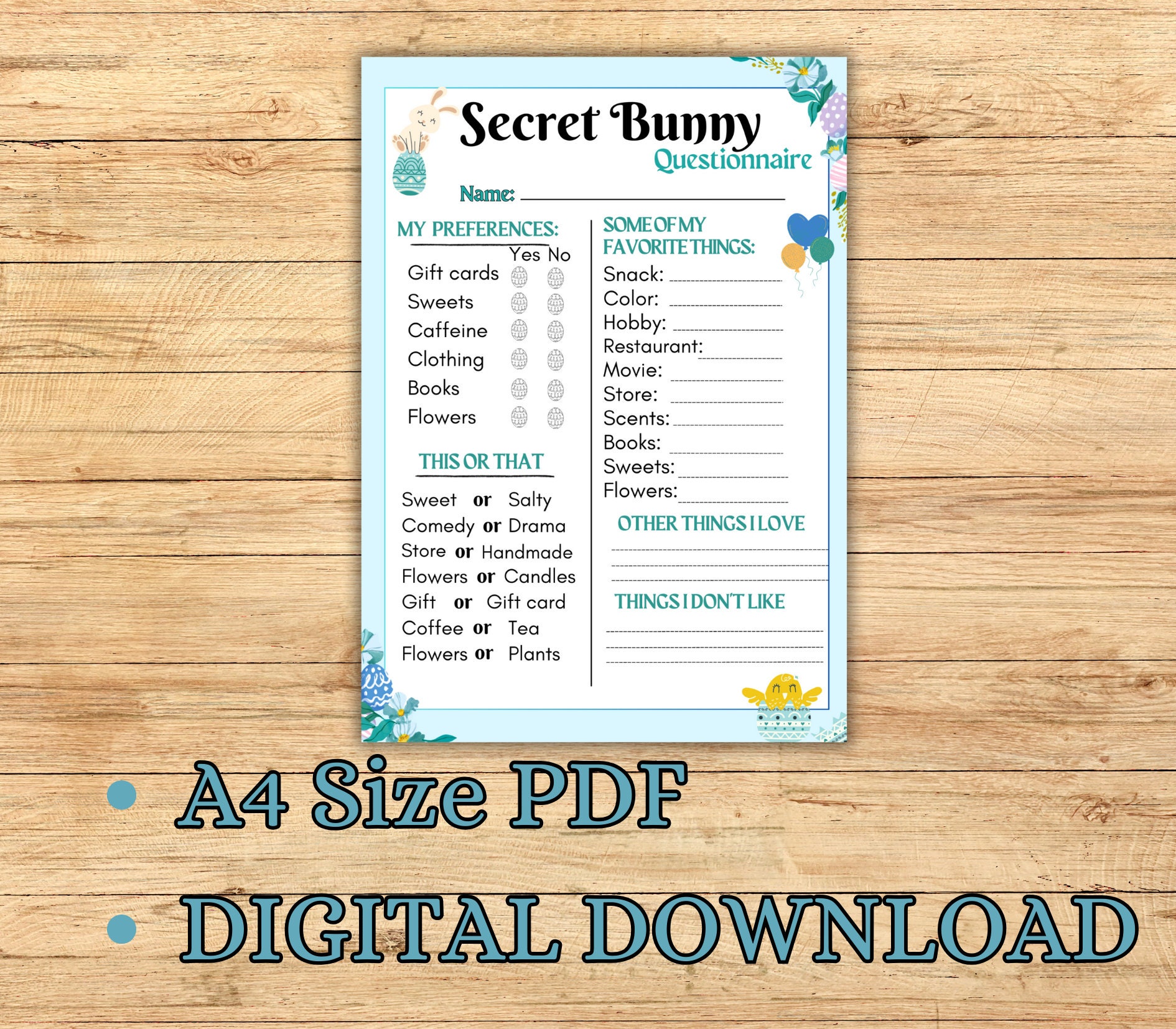 Secret Bunny Survey Questionnaire, Easter Gift Exchange, Easter ...