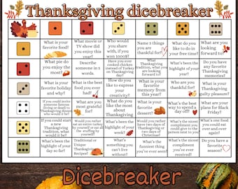 Dicebreaker Roll and Tell Game, Thanksgiving Icebreaker Game ...