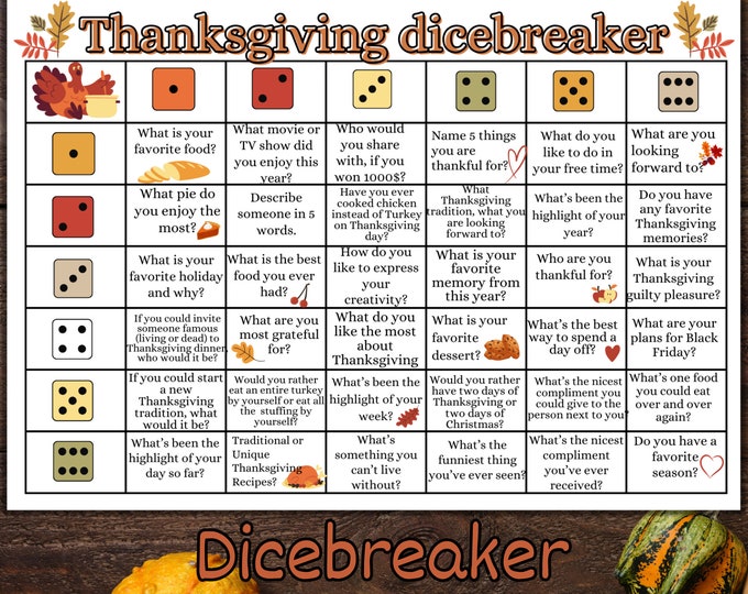 Thanksgiving Gratitude Game, Thanksgiving Dice Game, Thanksgiving Party ...