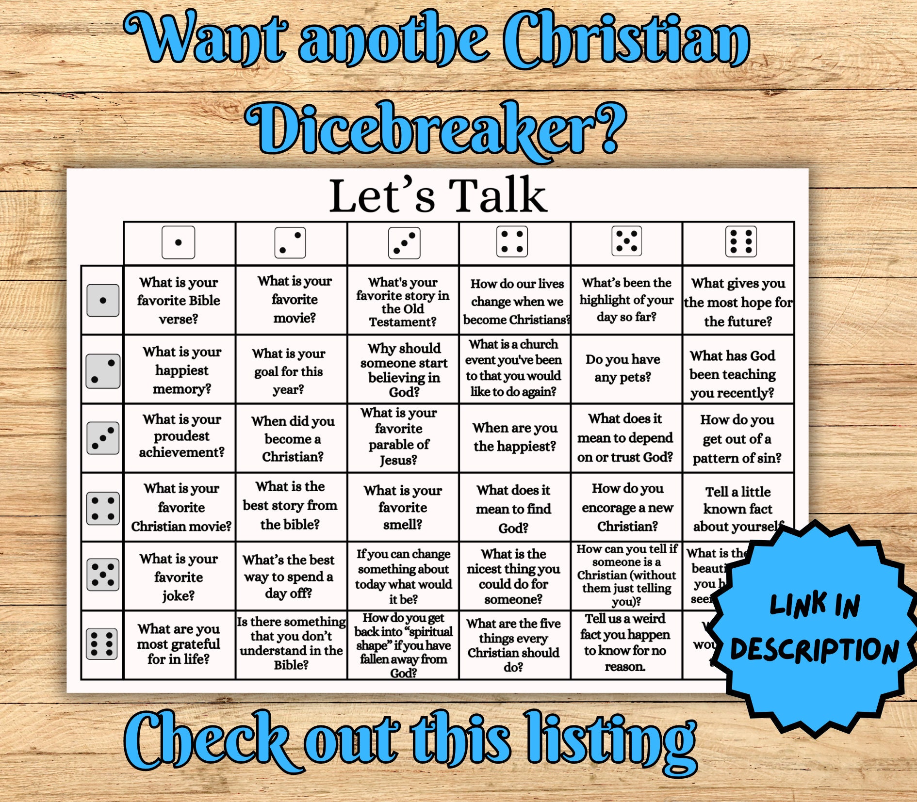Dicebreaker Roll and Tell Game, Christian Icebreaker Activity for All ...