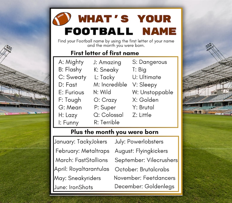 What's Your Football Nickname? What's Your Name Game, Football Name ...