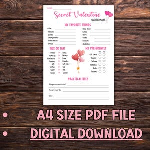 Secret Valentine Survey Questionnaire, Valentine's Day Gift Exchange ...