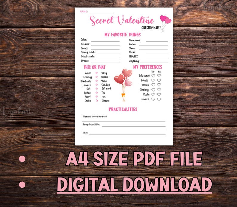 Secret Valentine Survey Questionnaire, Valentine's Day Gift Exchange ...