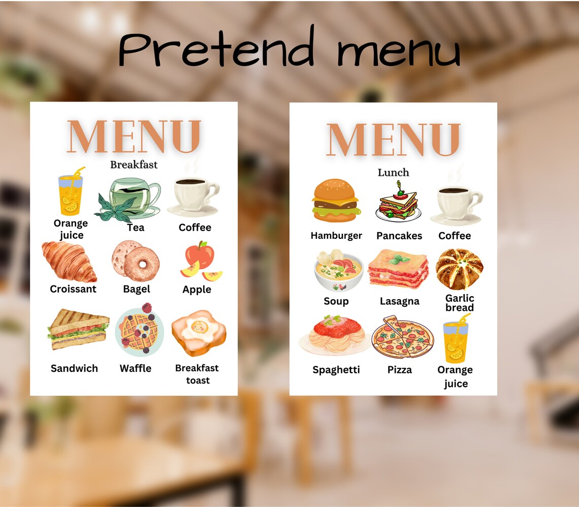 Printable Pretend Play Menus, Bakery Kids Breakfast, Lunch, Dinner ...
