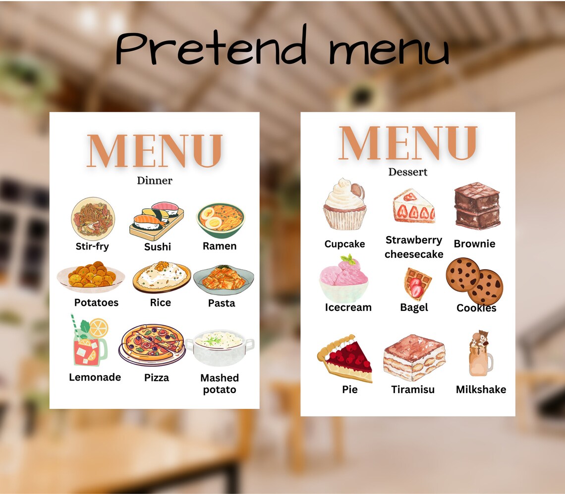 Printable Pretend Play Menus, Bakery Kids Breakfast, Lunch, Dinner ...