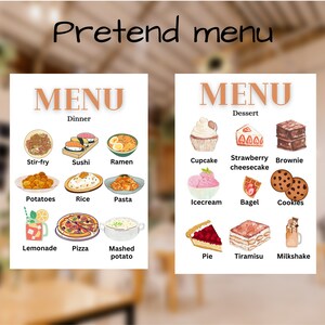 Printable Pretend Play Menus, Bakery Kids Breakfast, Lunch, Dinner ...