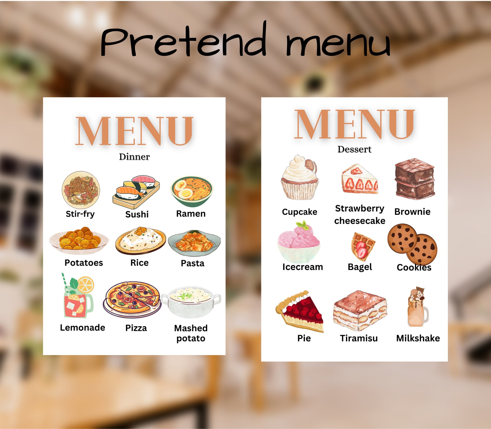 Printable Pretend Play Menus, Bakery Kids Breakfast, Lunch, Dinner ...
