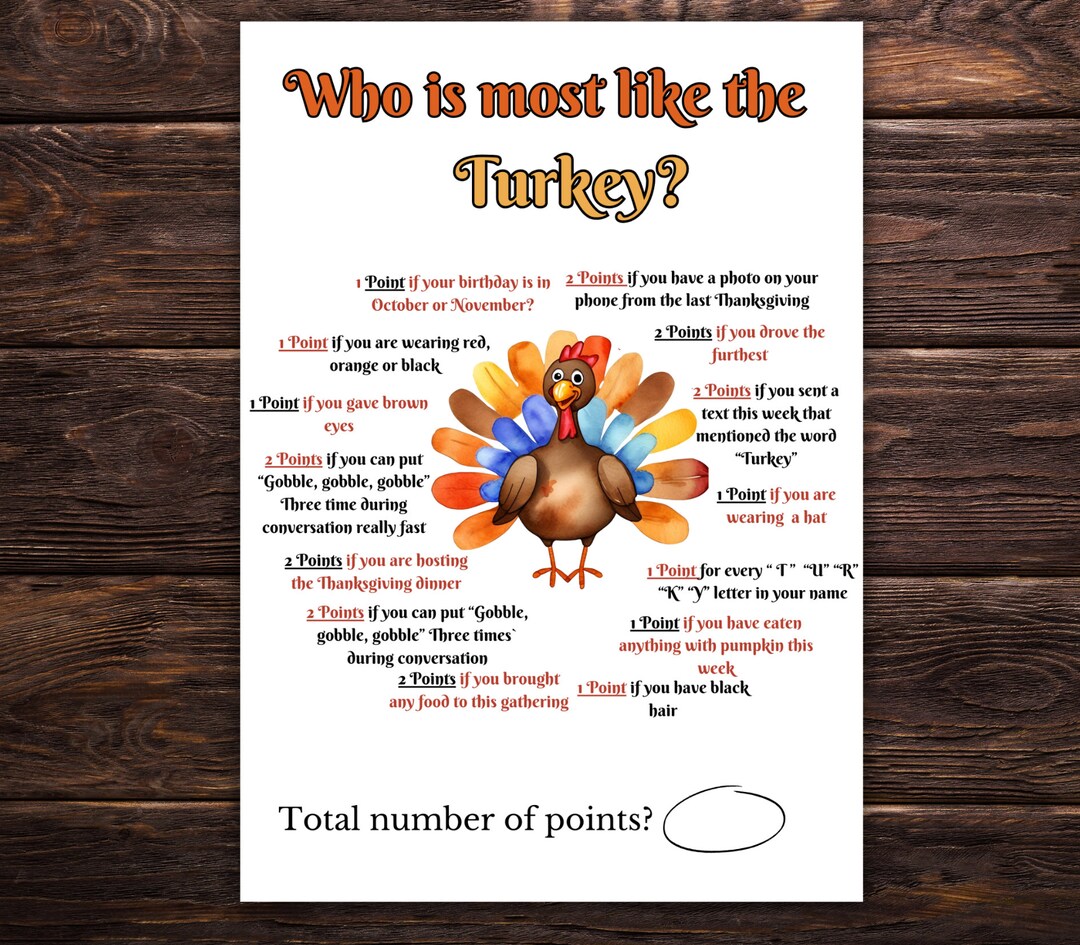 Who is Most Like the Turkey? Friendsgiving Game, Autumn Game, Office ...