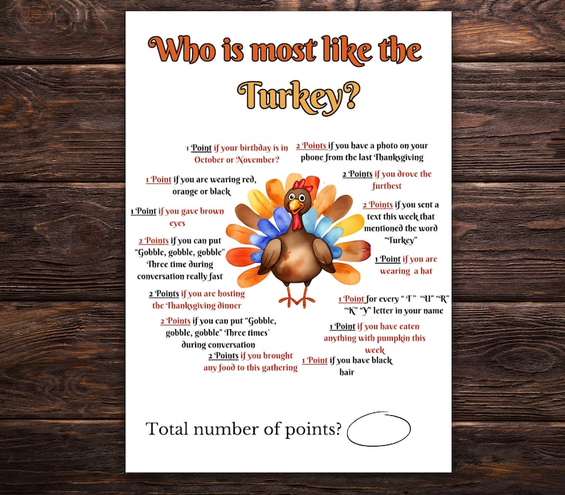 Who is Most Like the Turkey? Friendsgiving Game, Autumn Game, Office ...