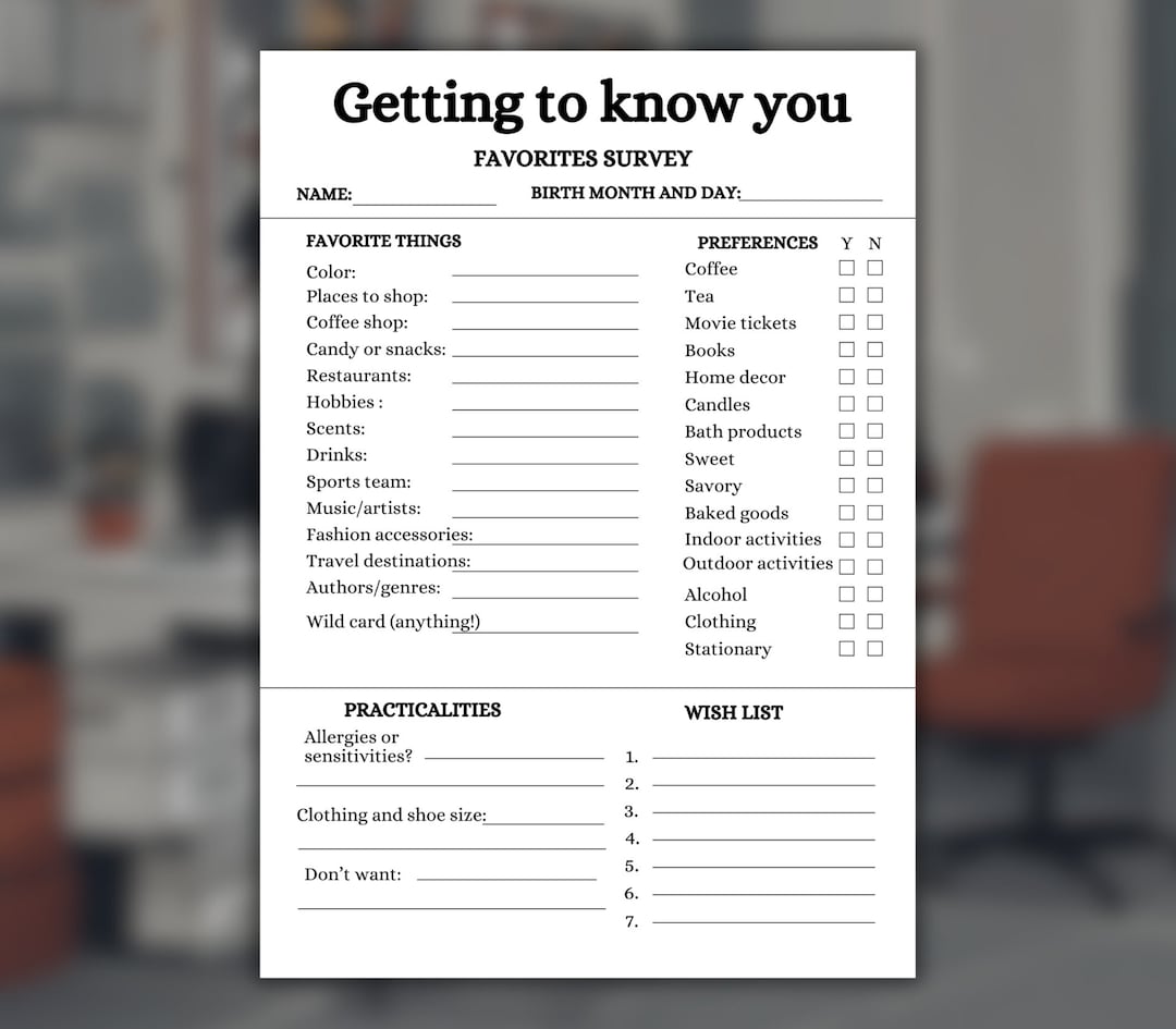 Employee Favorite Things Survey, Coworker Questions Printable, All ...