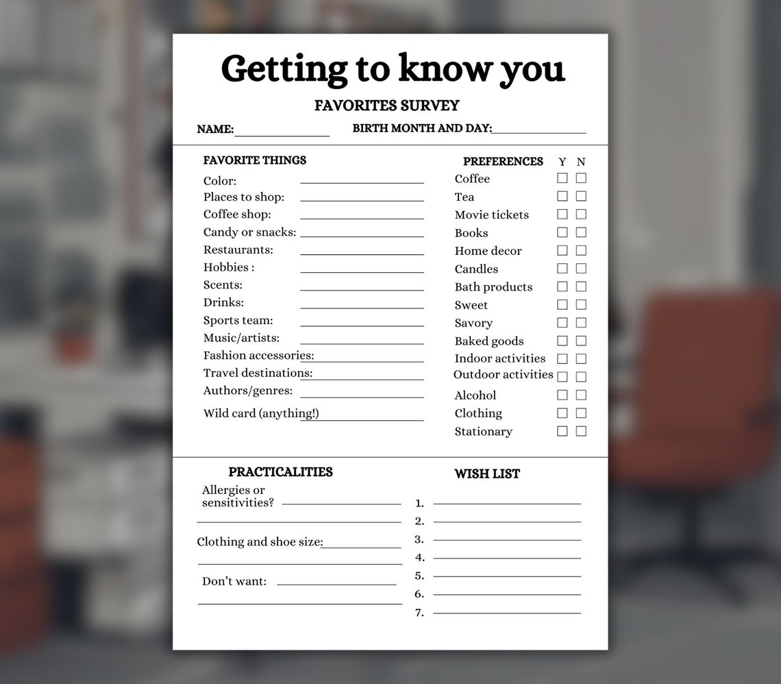 Employee Favorite Things Survey, Coworker Questions Printable, All ...