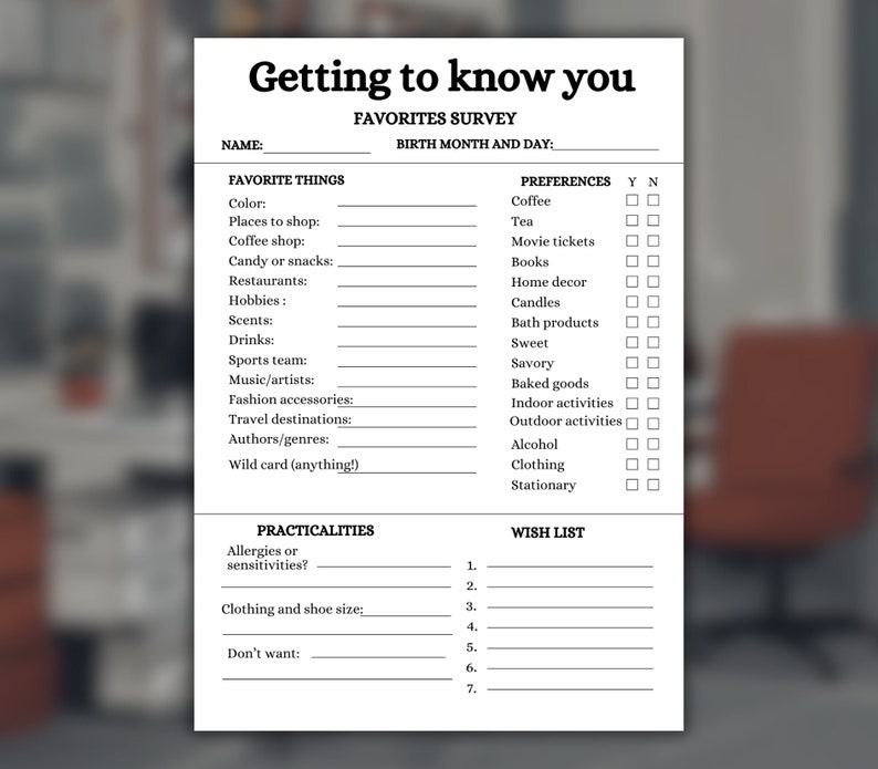 Employee Favorite Things Survey, Coworker Questions Printable, All ...