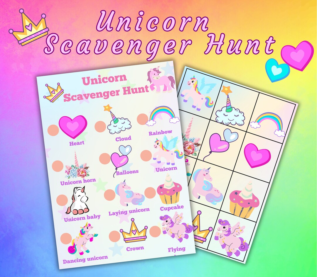 Unicorn Themed Scavenger Hunt , Child Birthday Party Games, Unicorn ...