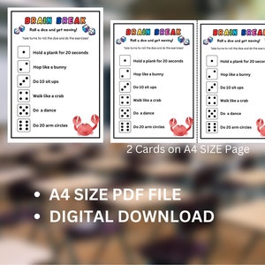 Fitness and Exercise Activity for Kids, Brain Break, Dice Game Movement ...