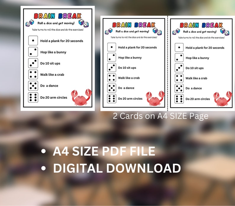 Fitness and Exercise Activity for Kids, Brain Break, Dice Game Movement ...