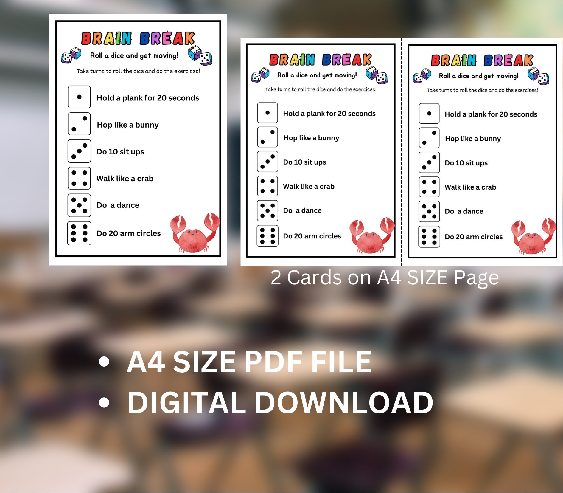 Fitness and Exercise Activity for Kids, Brain Break, Dice Game Movement ...