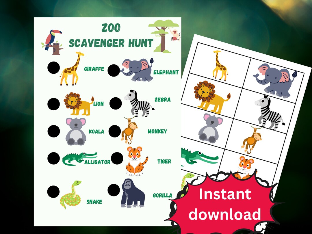 At the Zoo Treasure Hunt, Kids Birthday Party Game, Scavenger Hunt ...