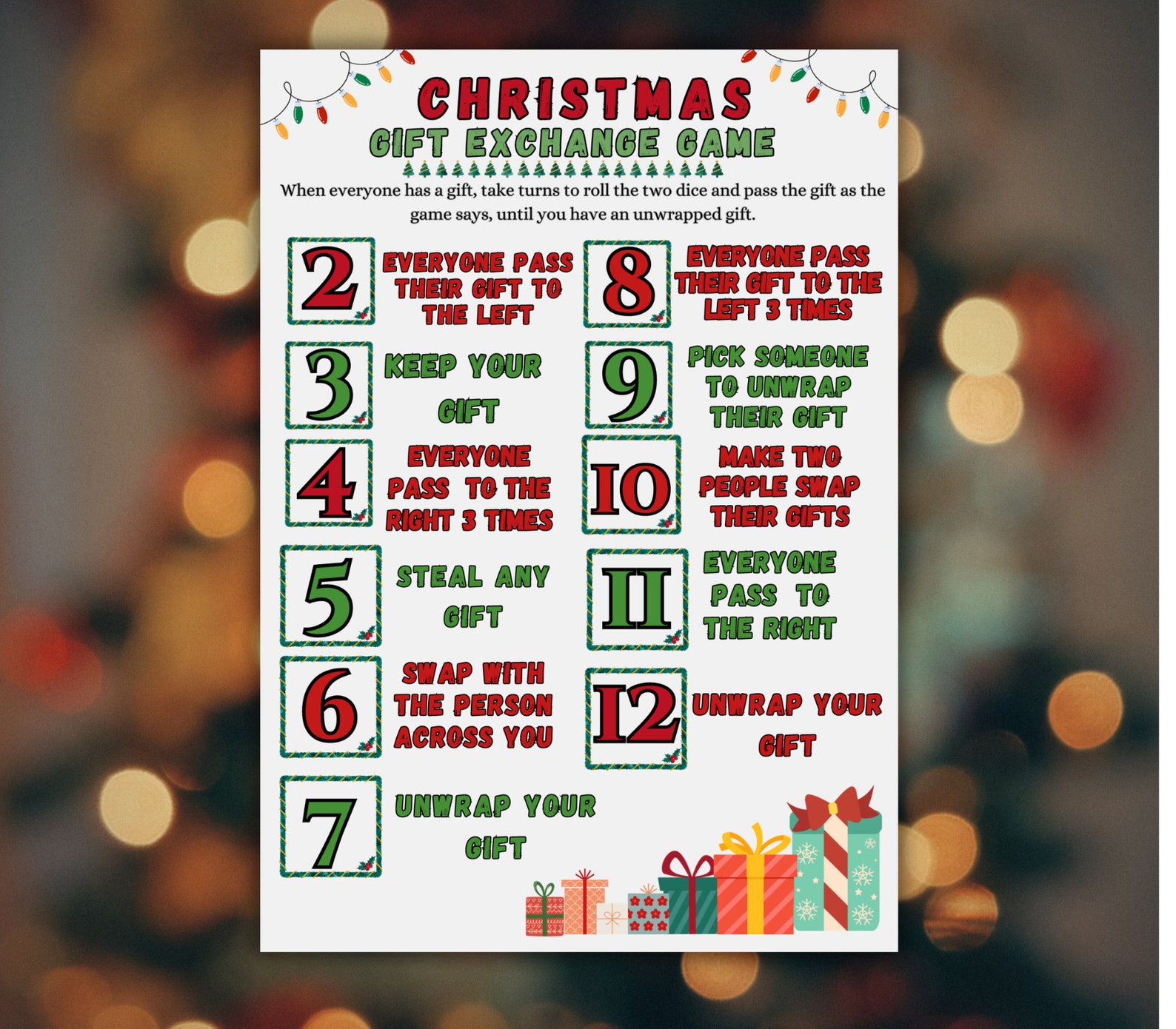 Christmas Gift Exchange Dice Game, Roll the Dice Holiday Gift Exchange Game, Gift Swap, Secret ...