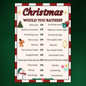 Christmas Game Printable, Christmas Would You Rather, Classroom ...