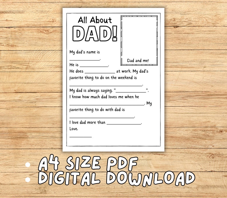 All About Dad Questionnaire, Father's Day Craft, Father's Day Worksheet ...