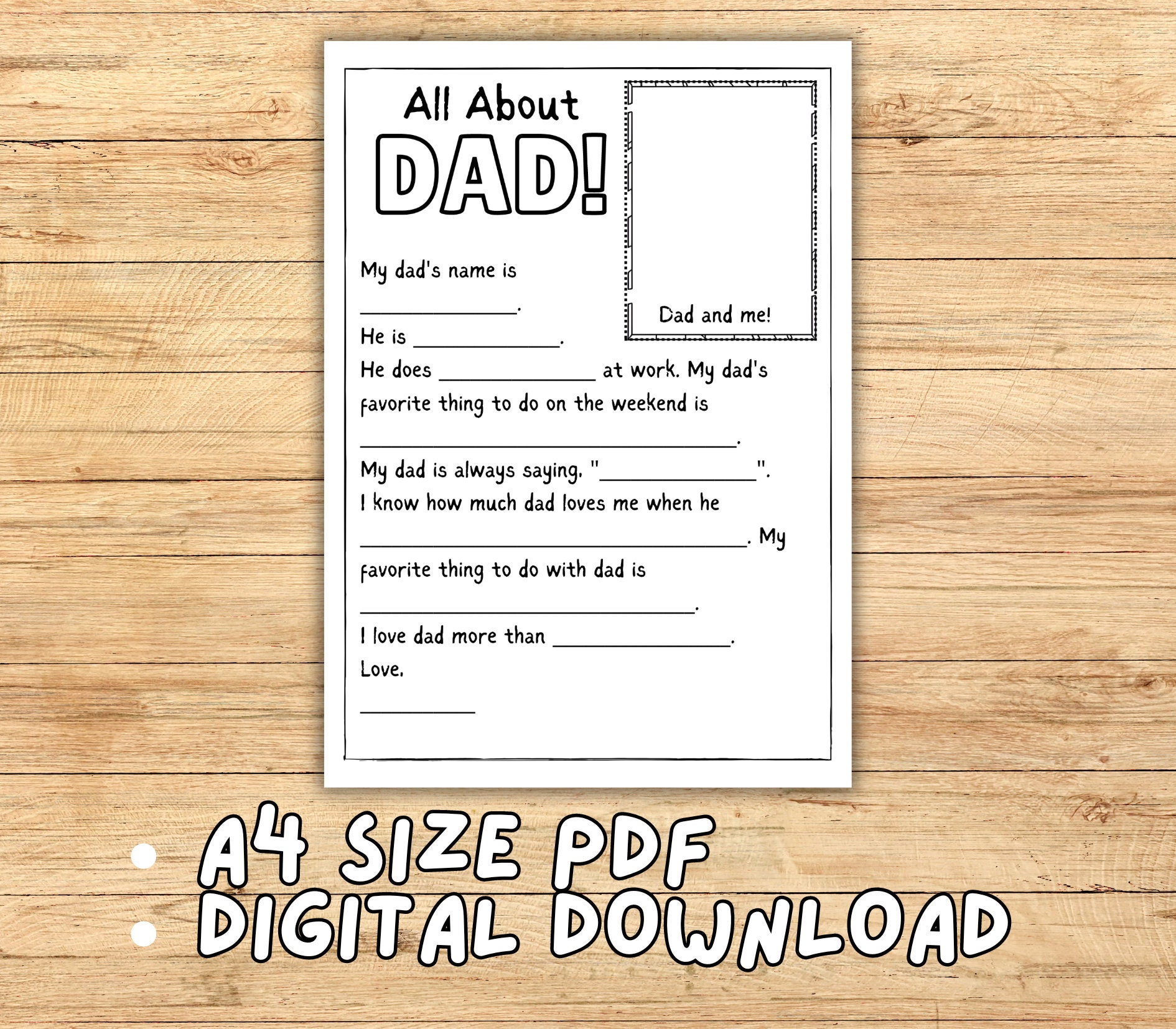 All About Dad Questionnaire, Father's Day Craft, Father's Day Worksheet ...