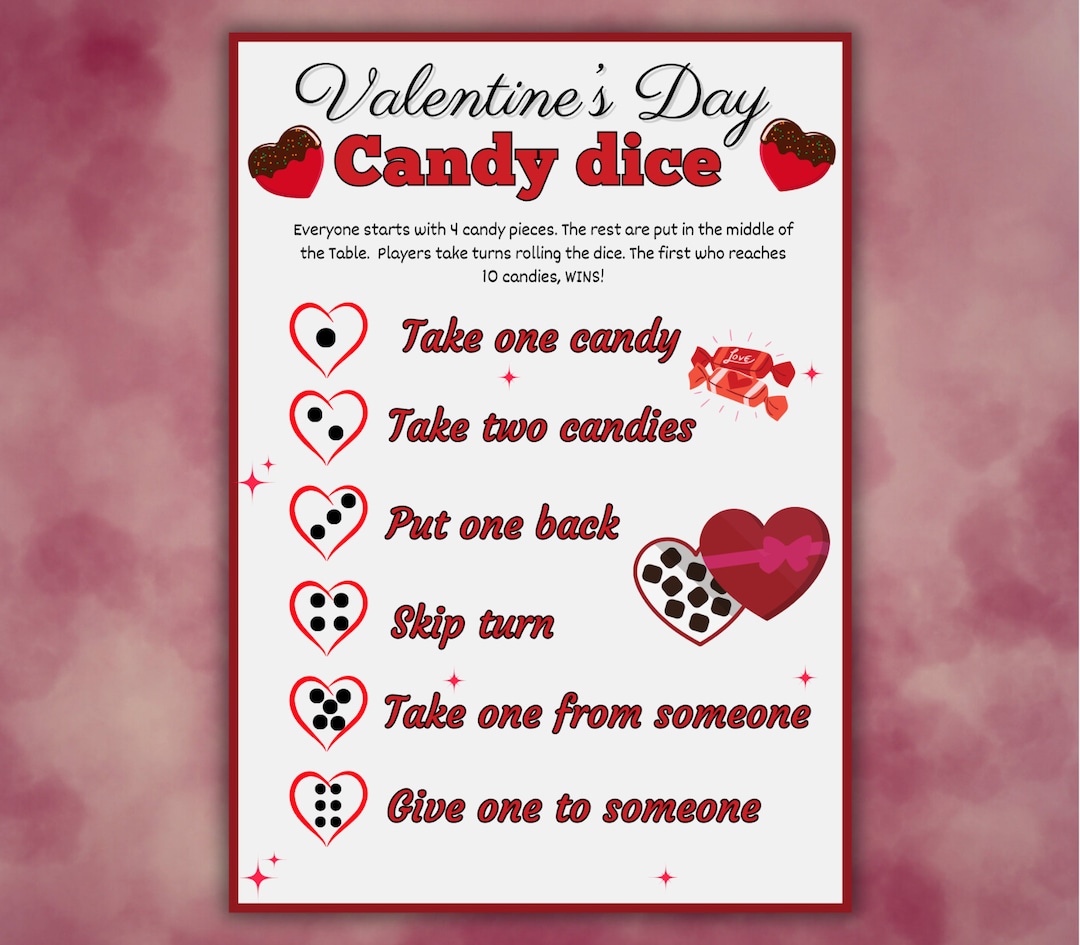 Valentine Day Candy Dice Game, Valentine Activity, Galentine Party Game ...