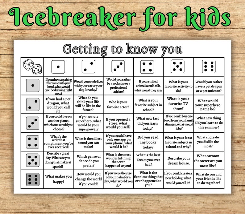 Dicebreaker for Kids, Back to School, Icebreaker for Kids, Games for ...