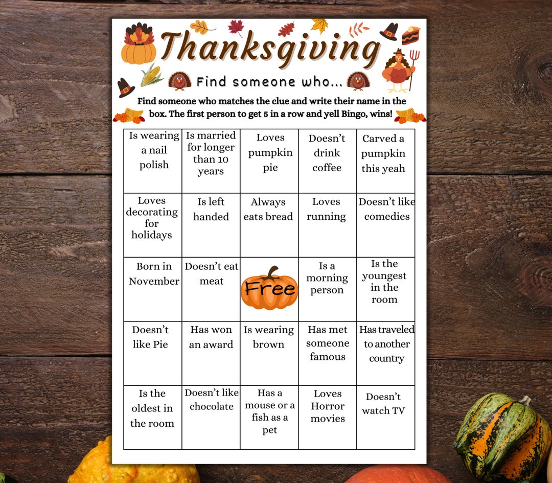 Thanksgiving Mix & Mingle Bingo Game, Friendsgiving Find the Guest ...