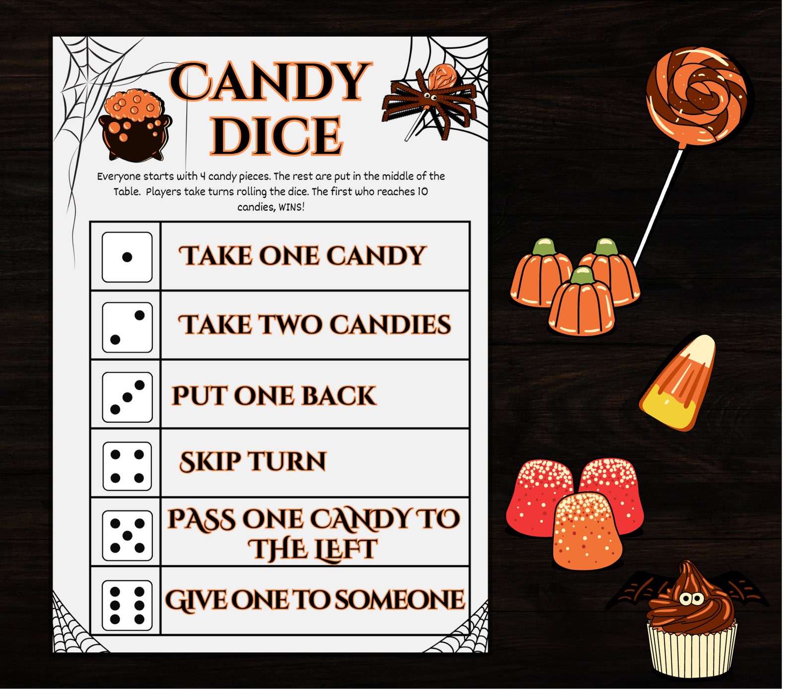 Halloween Candy Dice Game, Halloween Activity, Halloween Party Game ...