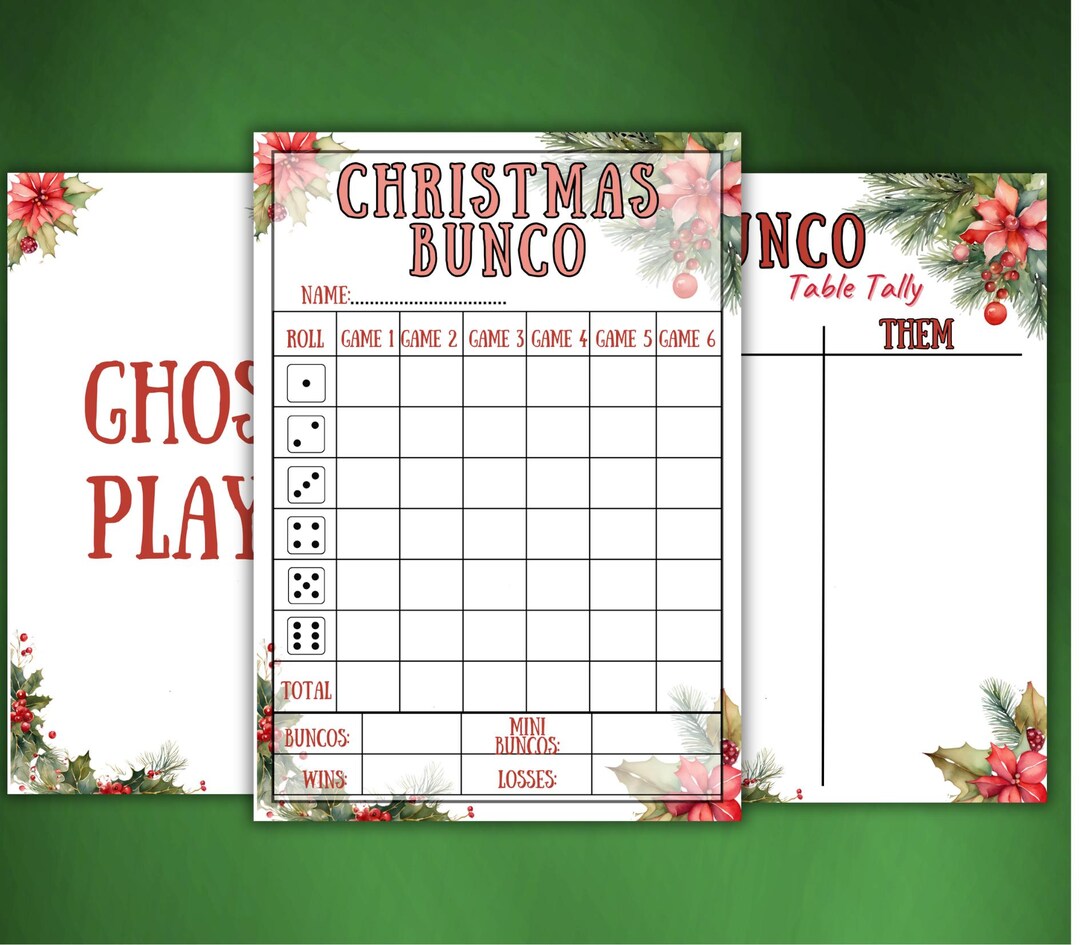 Christmas Bunco Cards, Christmas Bunco Score Sheets, Bunco Night, Bunco ...