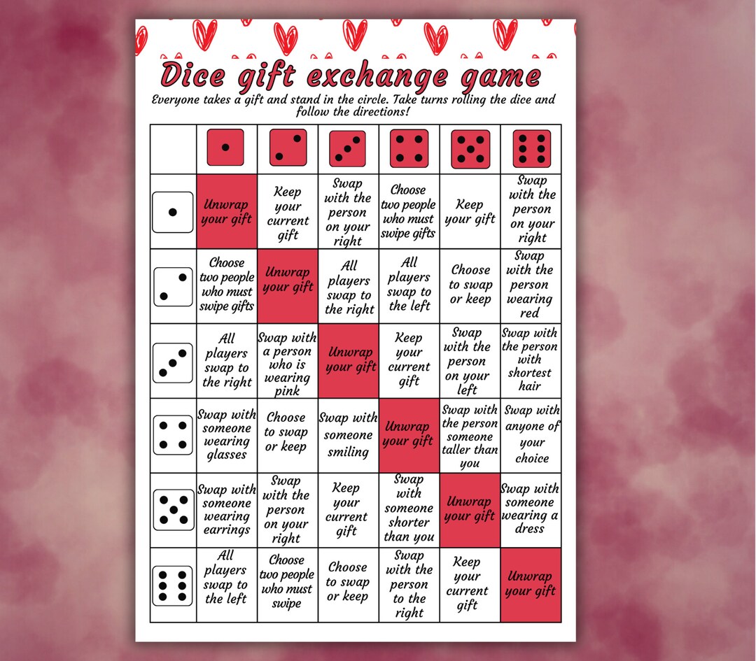 Valentine Gift Exchange Dice Game, Roll the Dice Galentine Gift ...