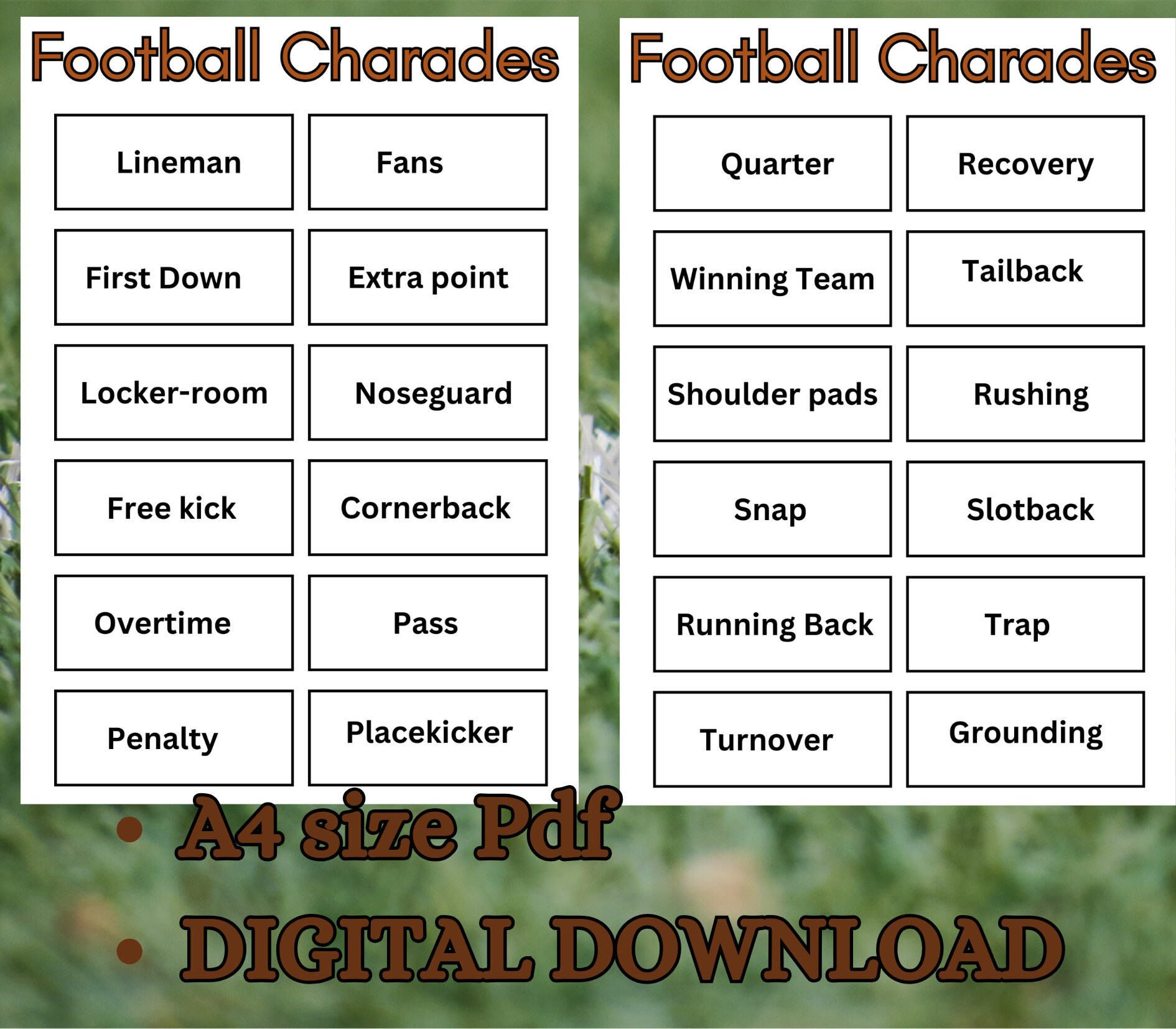Football Pictionary Game, Football Party Games, Printable Football ...