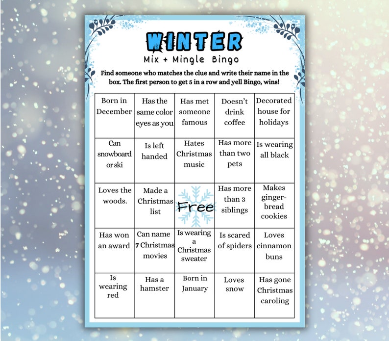 Winter Mix & Mingle Bingo Game, Christmas Find the Guest Bingo Game ...