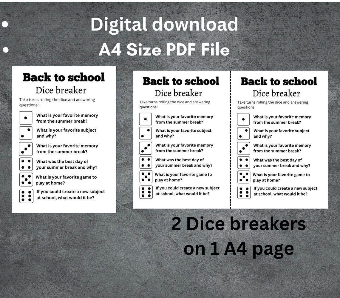 Dice-breaker Roll and Tell Game, Back to School, First Day of School ...
