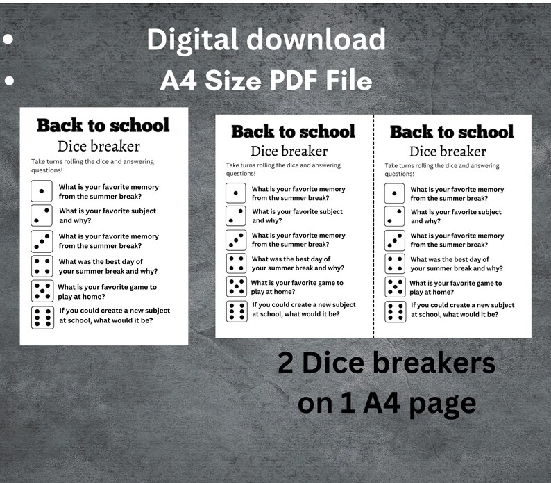 Dice-breaker Roll and Tell Game, Back to School, First Day of School ...