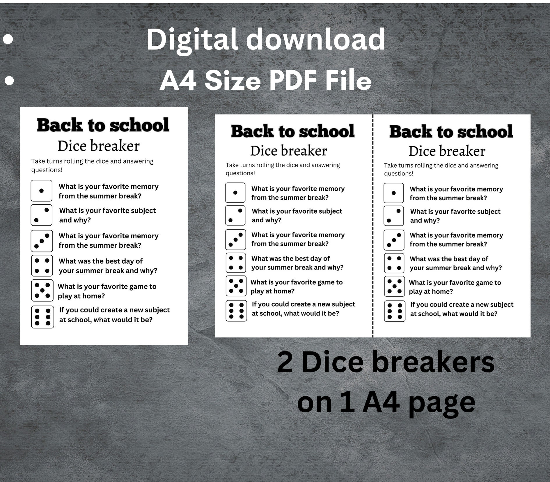 Dice-breaker Roll and Tell Game, Back to School, First Day of School ...