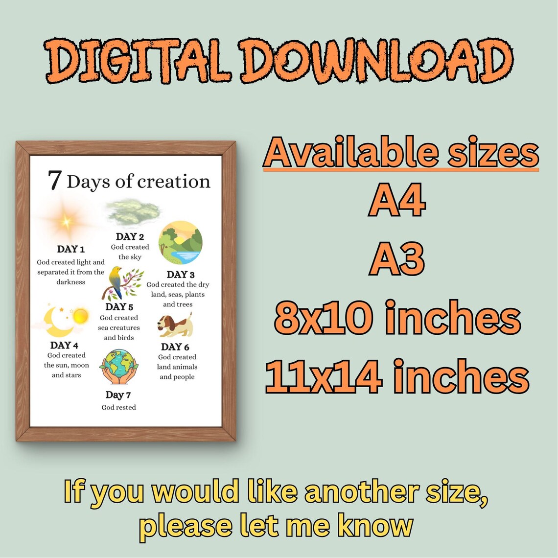 7 Days of Creation Genesis, Christian Scripture Poster, Kids Room Decor ...