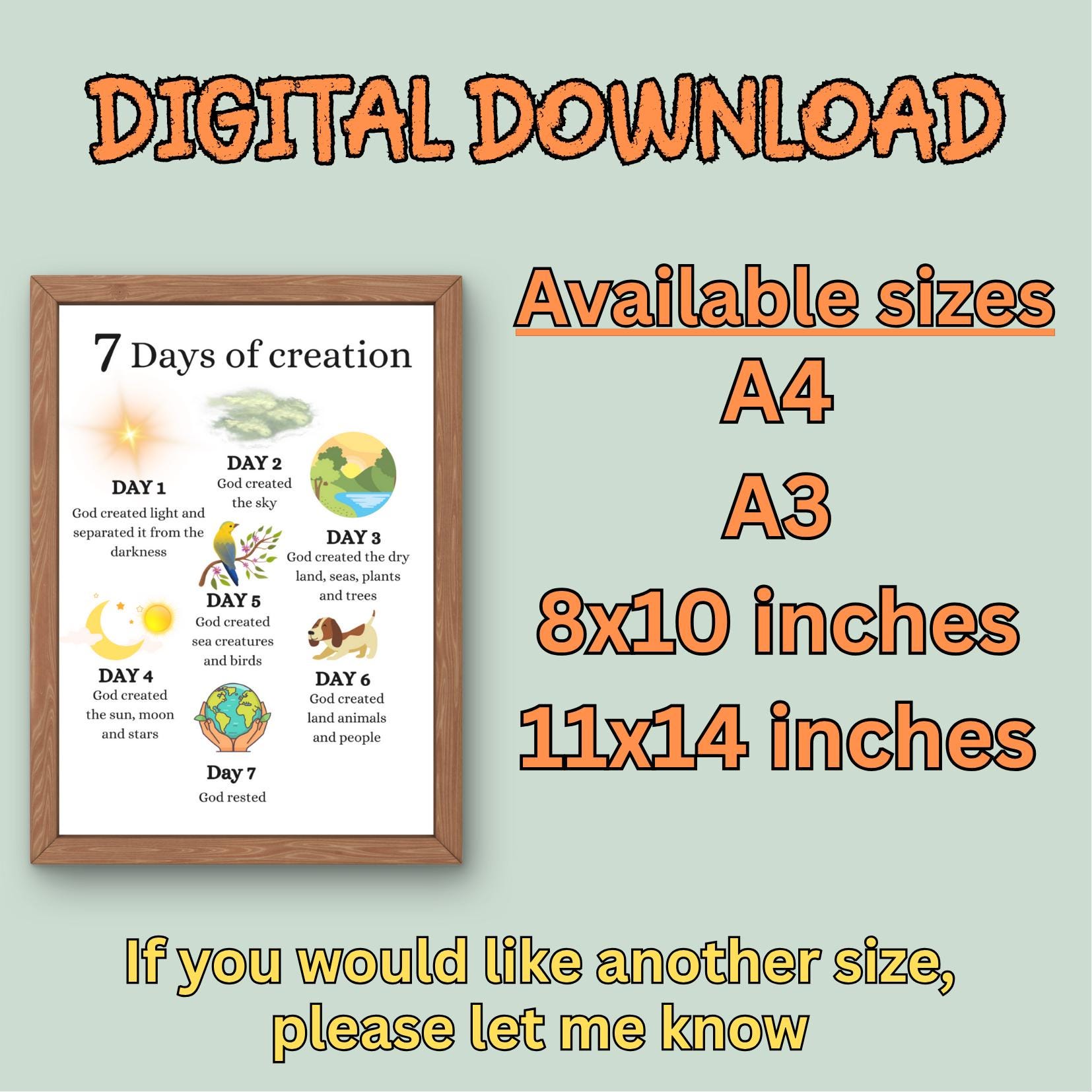 7 Days of Creation Genesis, Christian Scripture Poster, Kids Room Decor ...