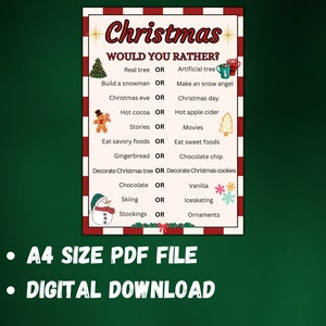 Christmas Game Printable, Christmas Would You Rather, Classroom ...