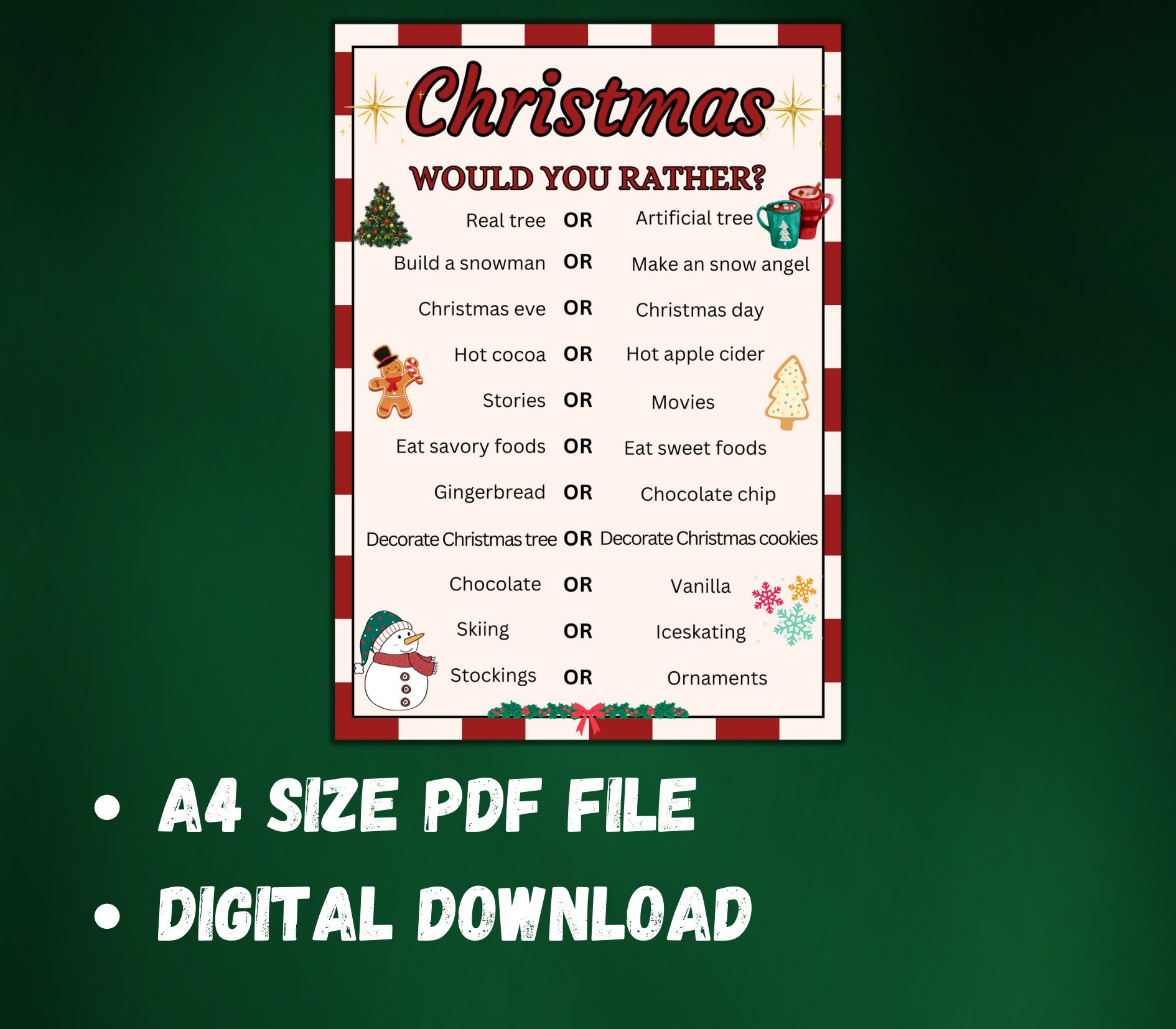 Christmas Game Printable, Christmas Would You Rather, Classroom ...