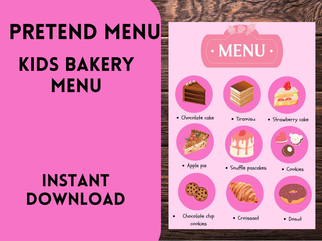 Printable Pretend Play Menus Bakery Kids Breakfast Lunch - Etsy