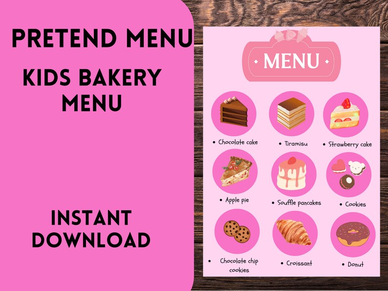 Printable Pretend Play Menus Bakery Kids Breakfast Lunch - Etsy
