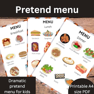 Printable Pretend Play Menus Printable, Kids Breakfast, Lunch, Dinner ...