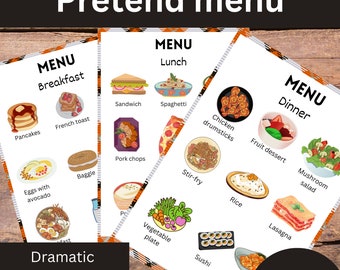 Printable Pretend Play Healthy Menus, Kids Breakfast, Lunch, Dinner ...