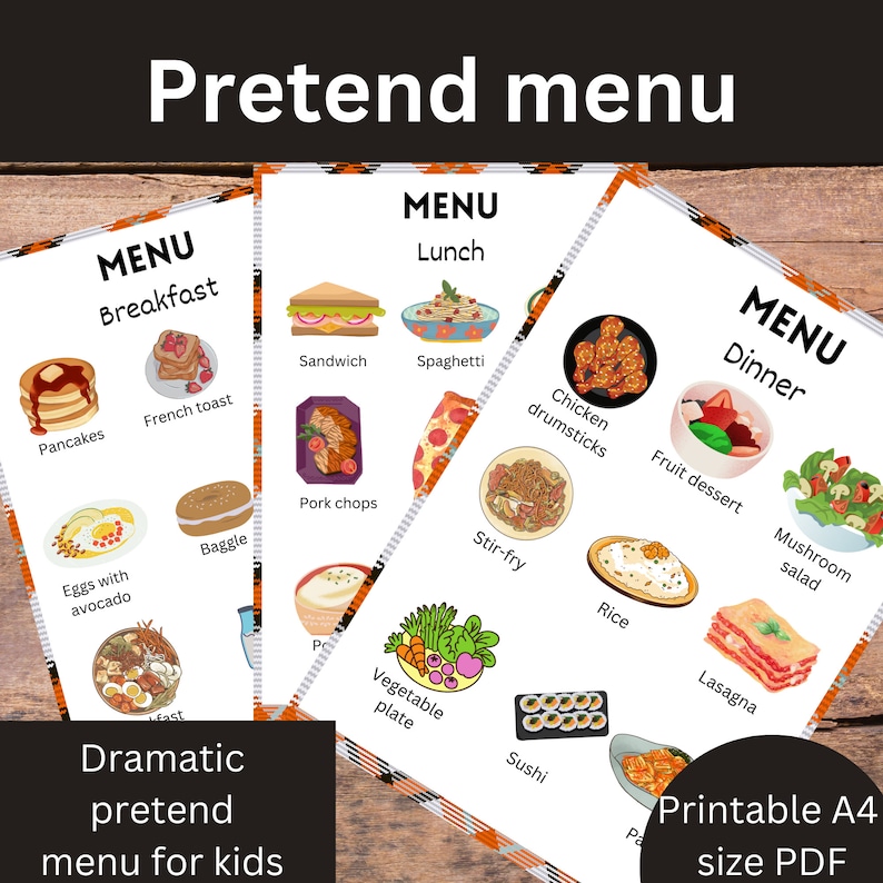 Printable Pretend Play Menus Printable Kids Breakfast Lunch - Etsy UK