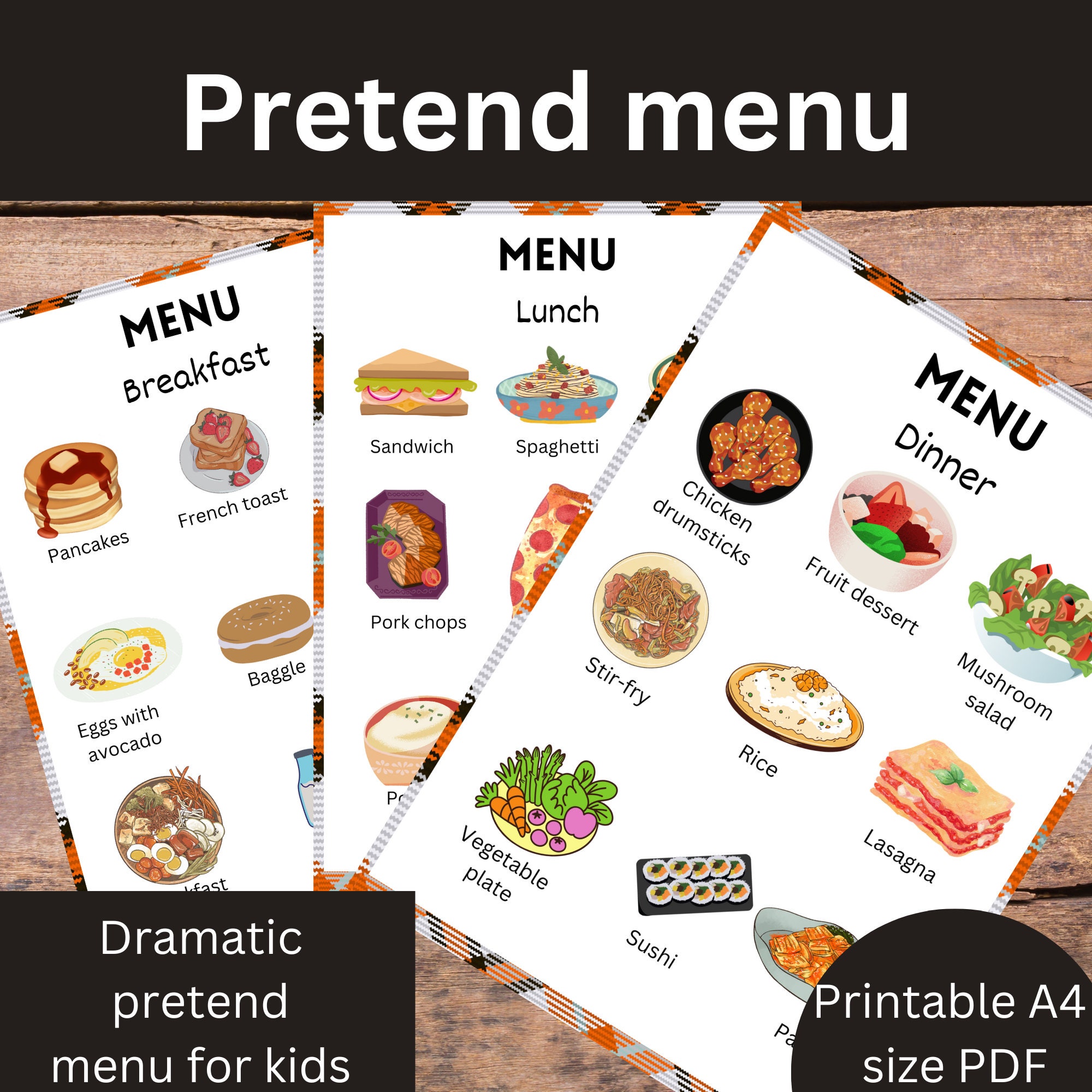 Printable Pretend Play Menus Printable Kids Breakfast Lunch - Etsy UK