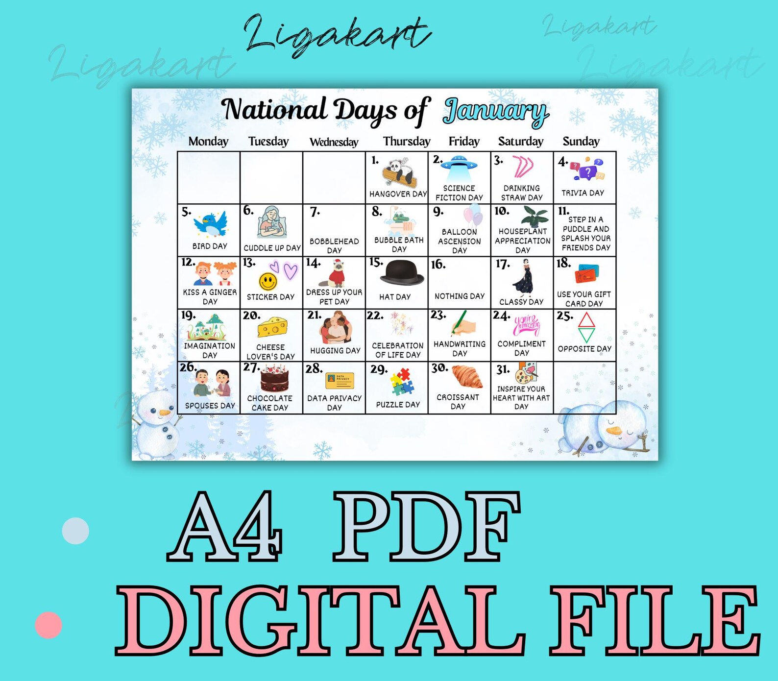 Printable January National Days Calendar, Fun Family Calendar, January ...