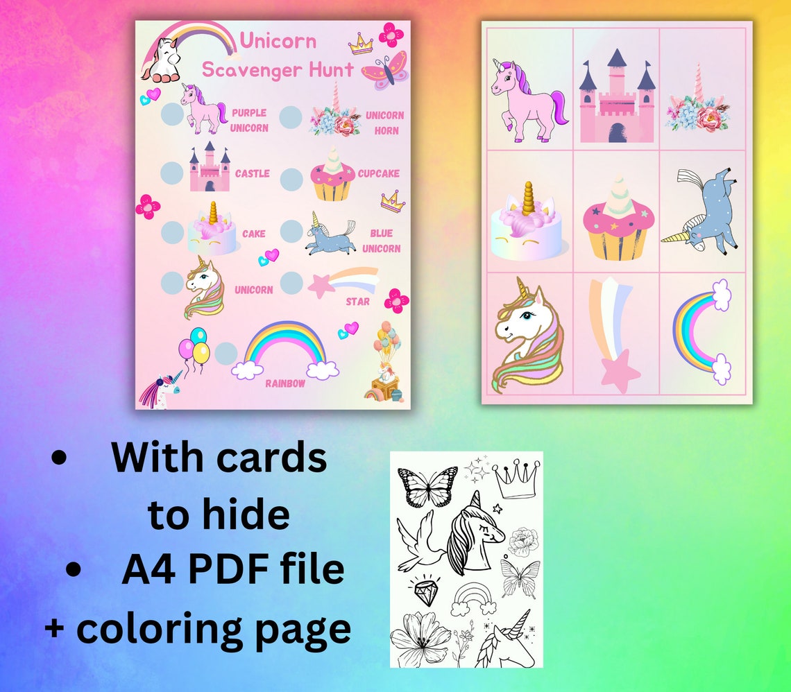 Unicorn Scavenger Hunt, Unicorn Birthday Party, Birthday Party Games ...