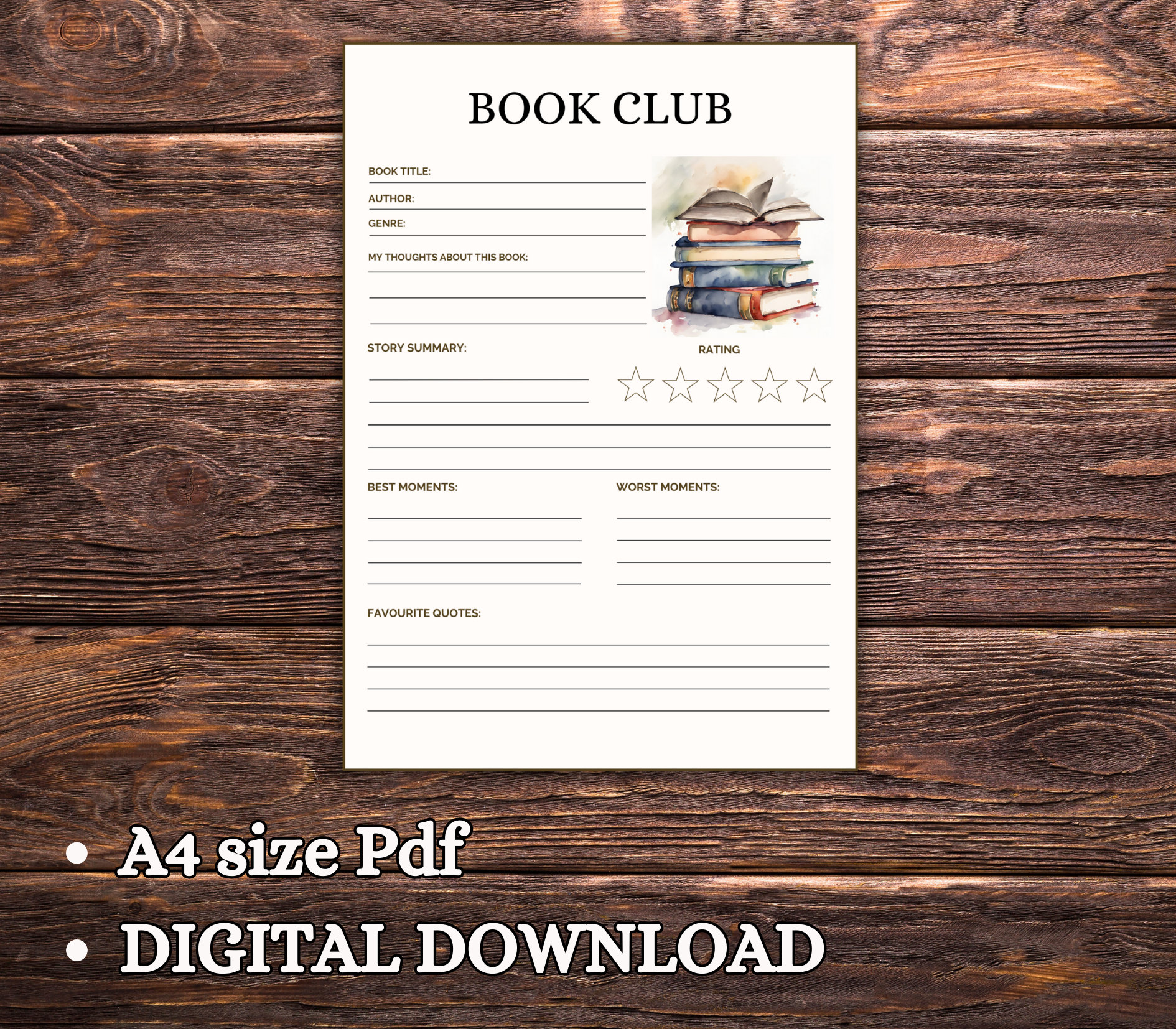 Book Review Template, Book Club Printables, Book Club Meeting Questions ...