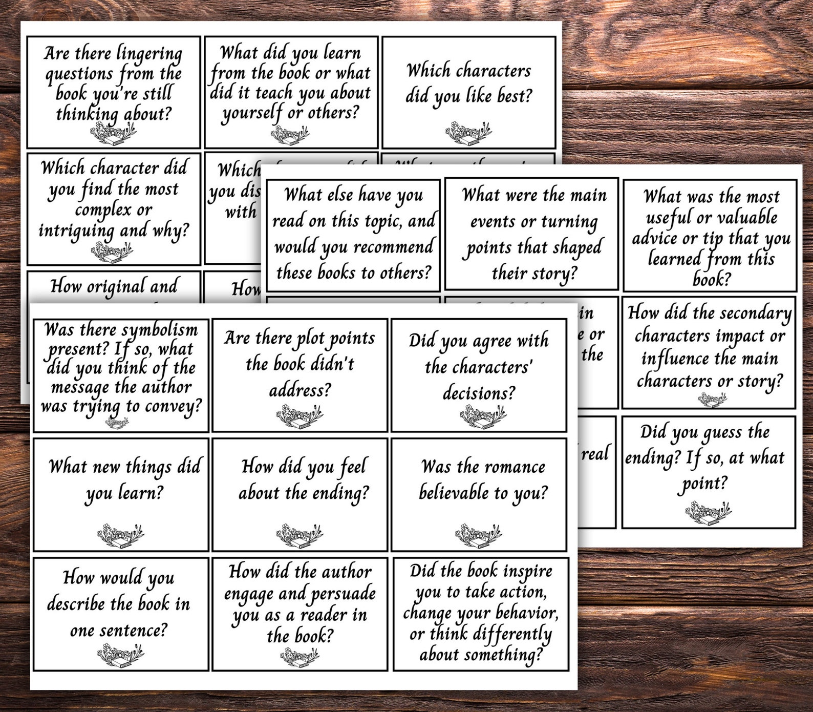Book Club Discussion Questions Printable, Bookclub Cards, Discussion ...